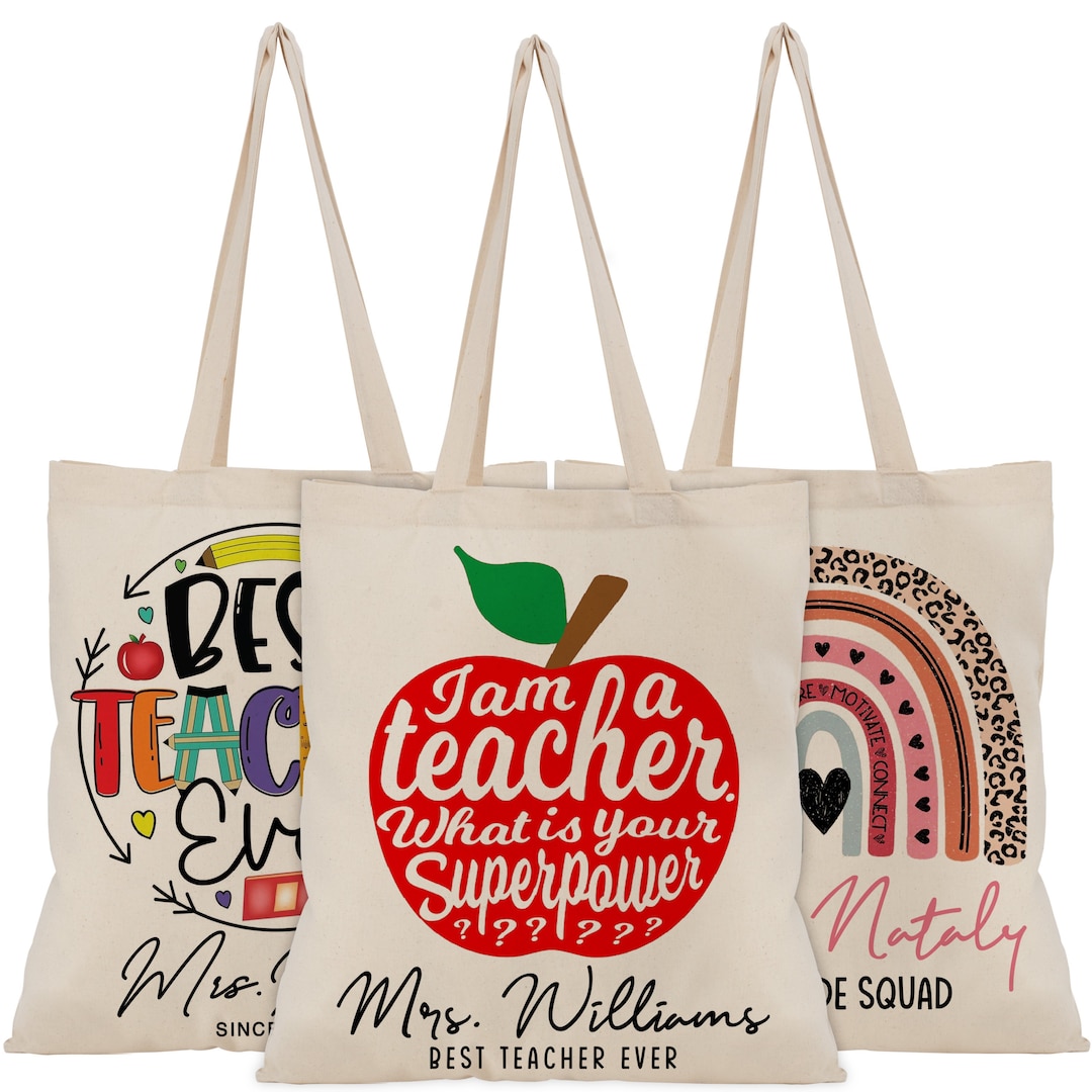 Personalized Teacher Tote Bag, Teacher Appreciation Gift, Boho Rainbow ...