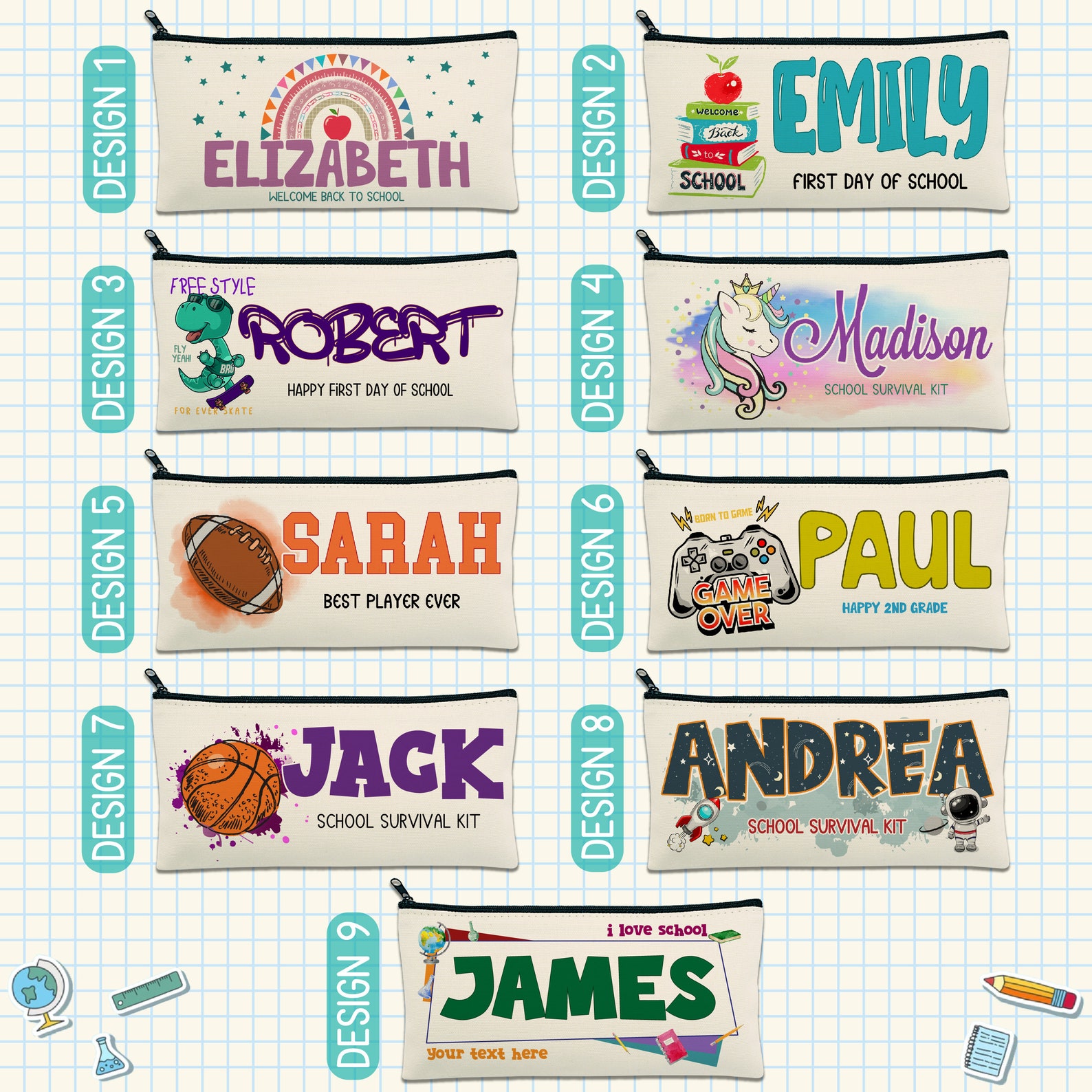Personalized School Pencil Case for Girls & Boys Custom - Etsy Personalized School Pencil Case for Girls & Boys Custom - Etsy