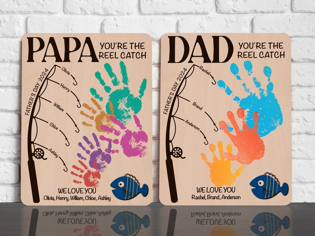 Personalized Fishing Handprint Sign for Dad, DIY Handprint Fishing Sign ...