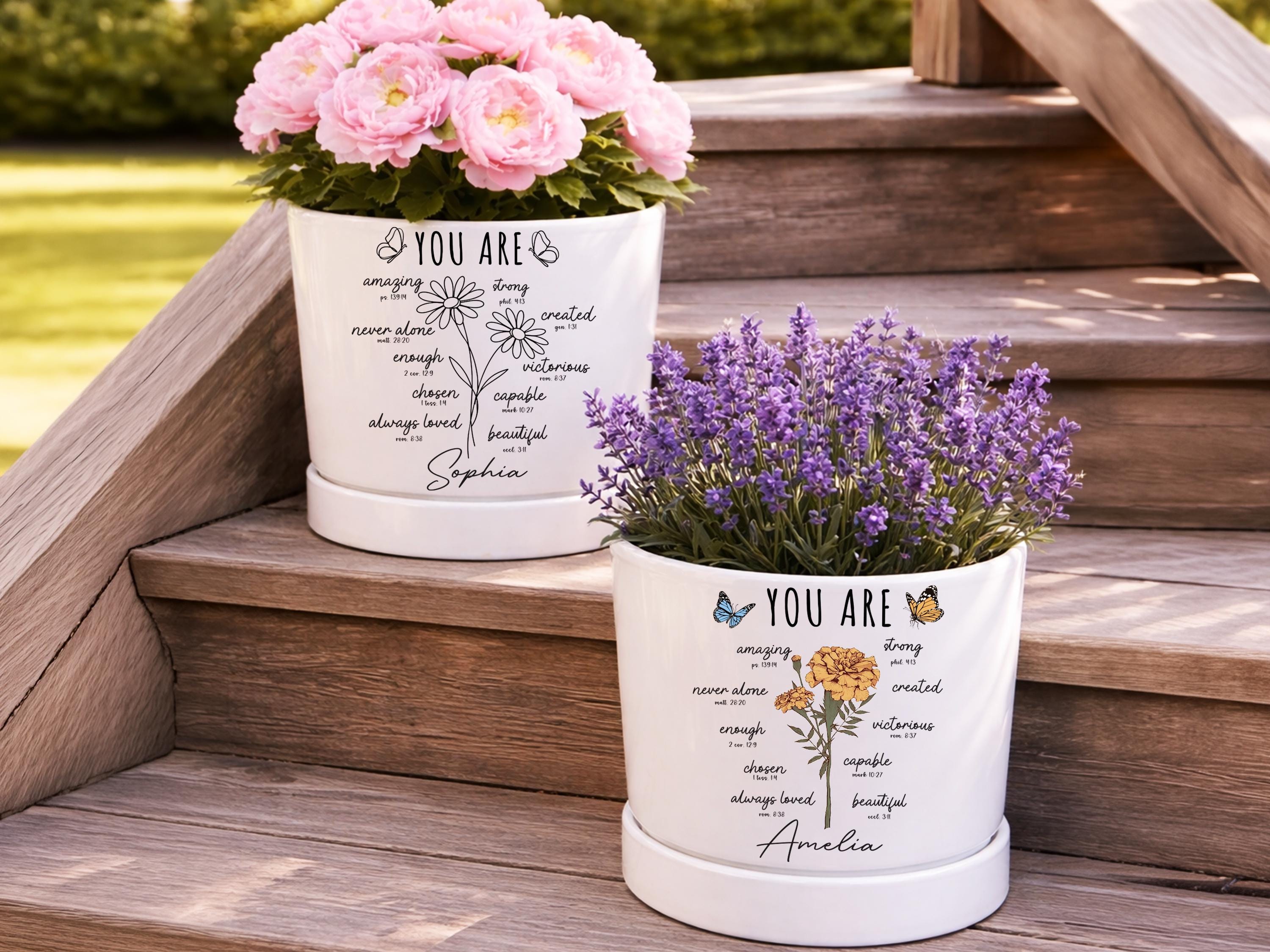 Custom Bible Verse Flower Pot, Personalized Christian Name Pot With ...