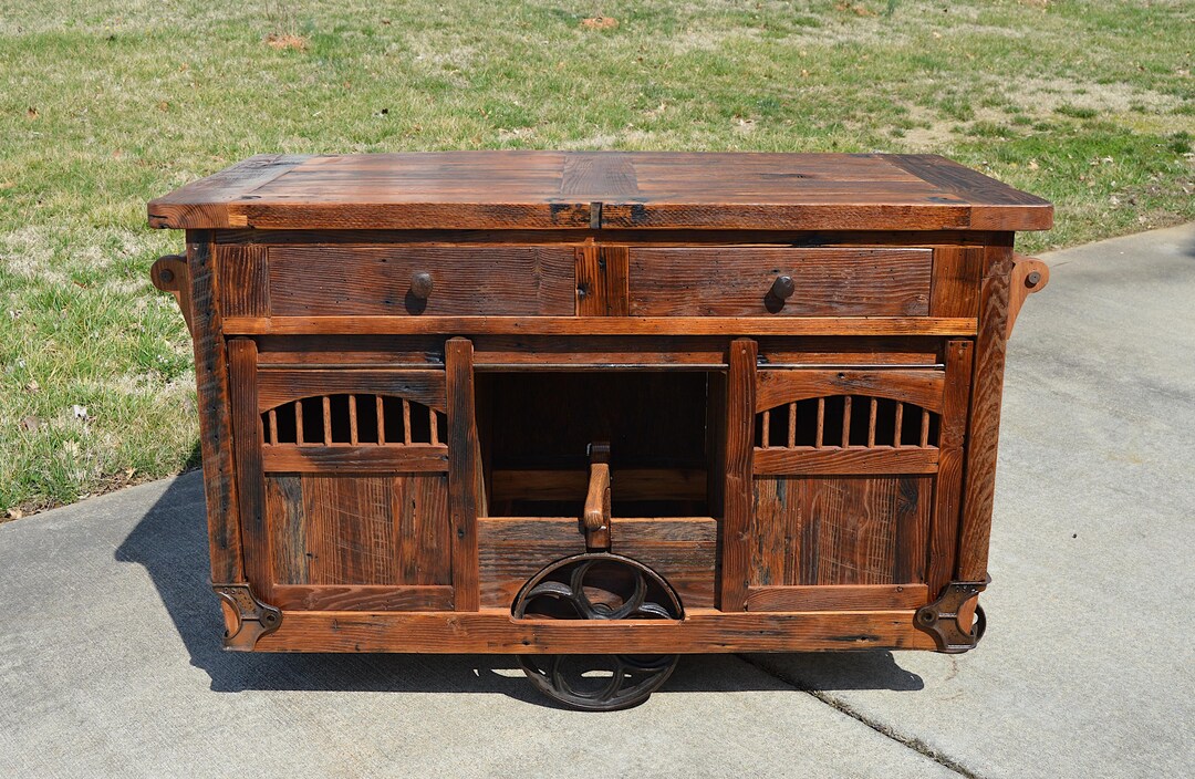 Barn Wood Bar/island - Reclaimed Wormy Chestnut, Cedar Drawers -*pickup Only in NC*- Sliding ...