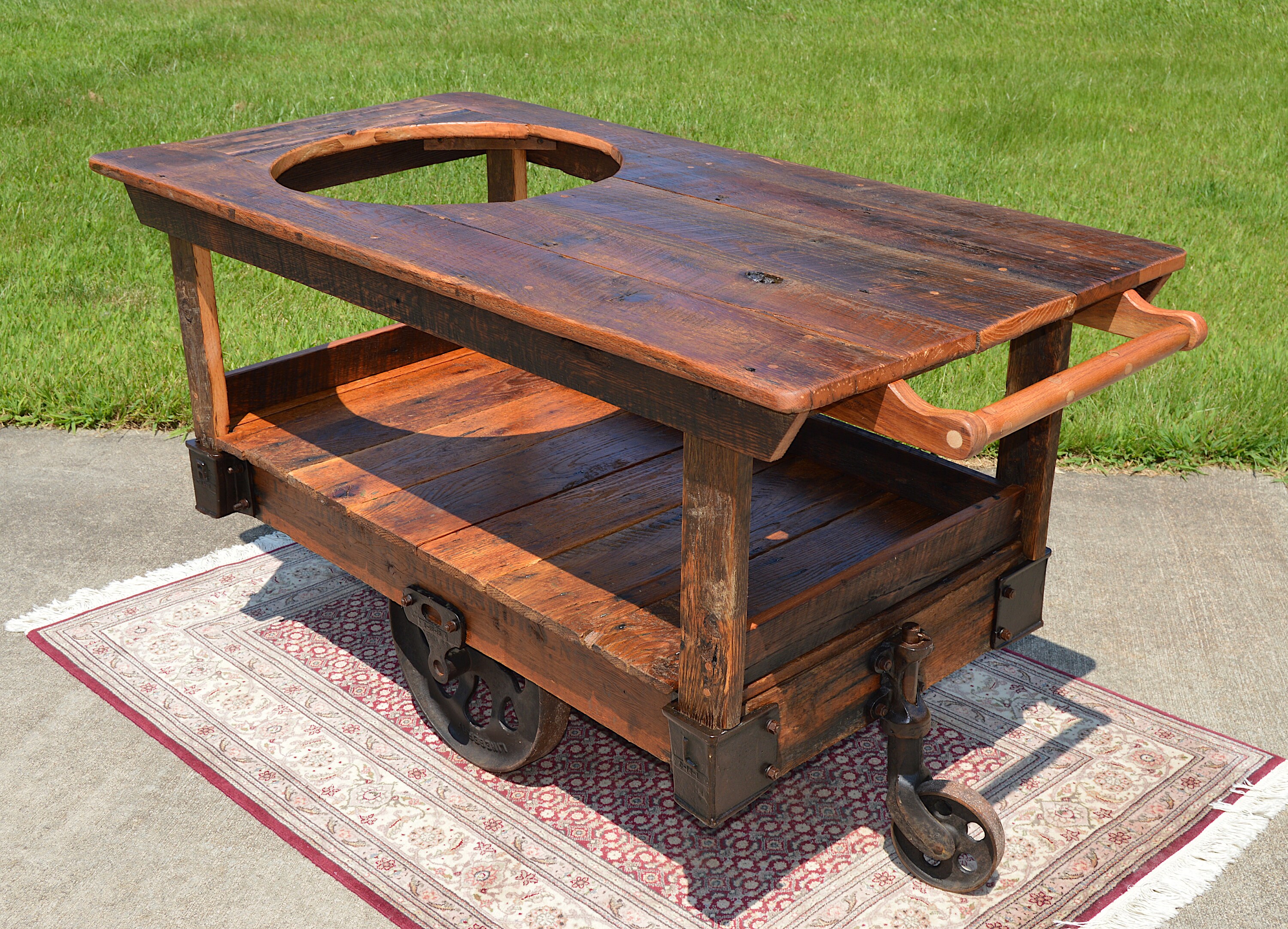 Big Green Egg Grill Table/stand pickup Only in NC Solid Oak Barn Wood ...