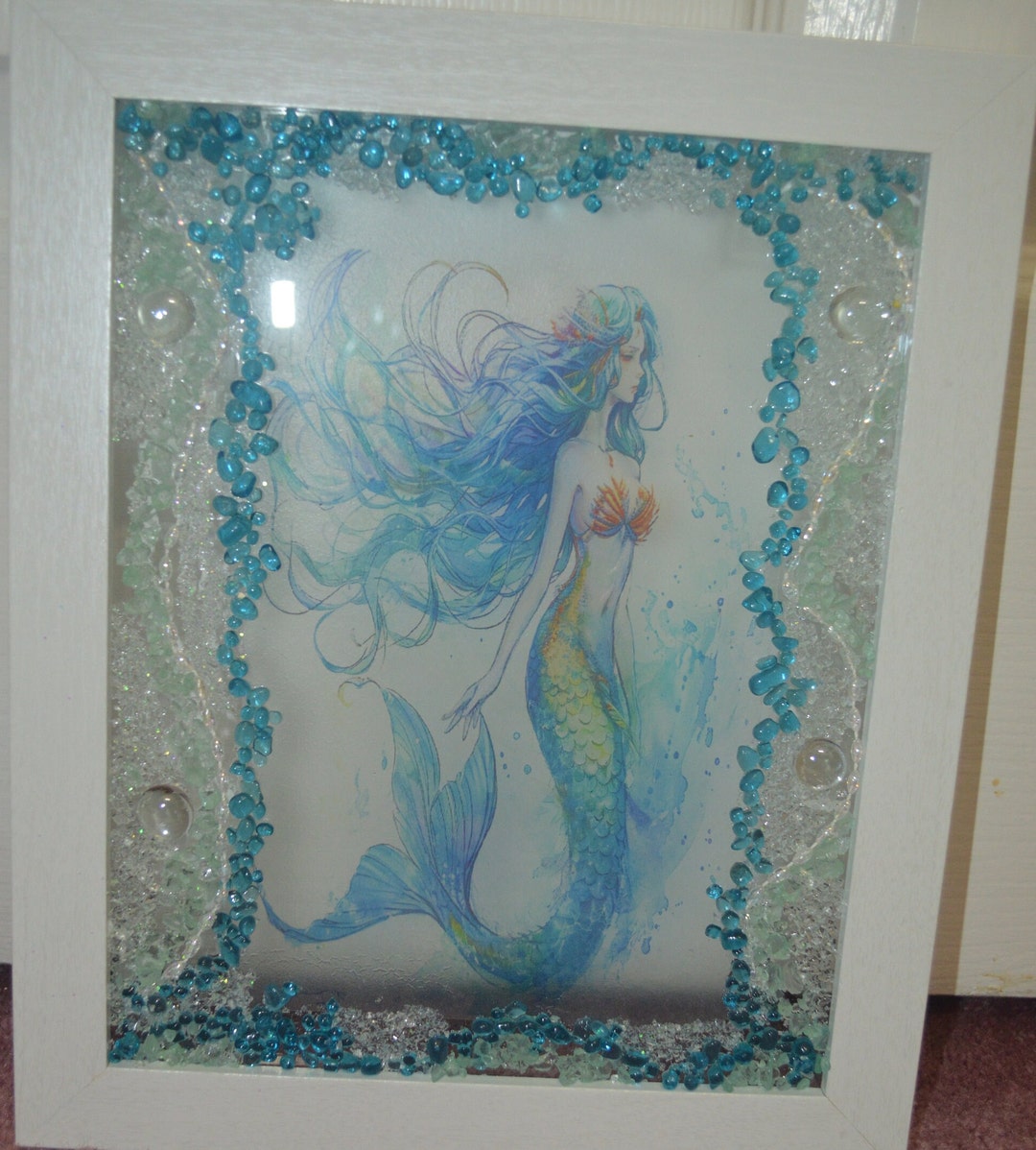 8 X 10 Coastal Mermaid Sea Glass Framed Beach Window - Etsy
