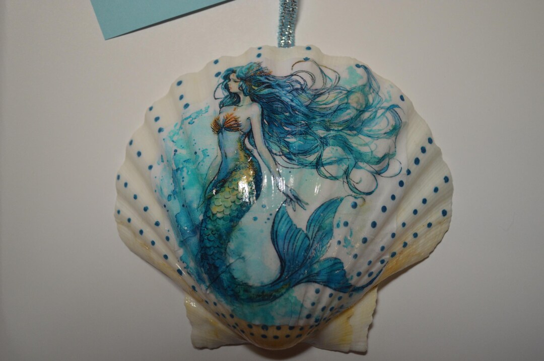 White Scallop Shell Mermaid Coastal Ornament Christmas Tree or Home ...