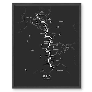 GR5 Trail Map | GR5 Hiking Trail Poster | Grand Randonnée Cinq | Europe ...