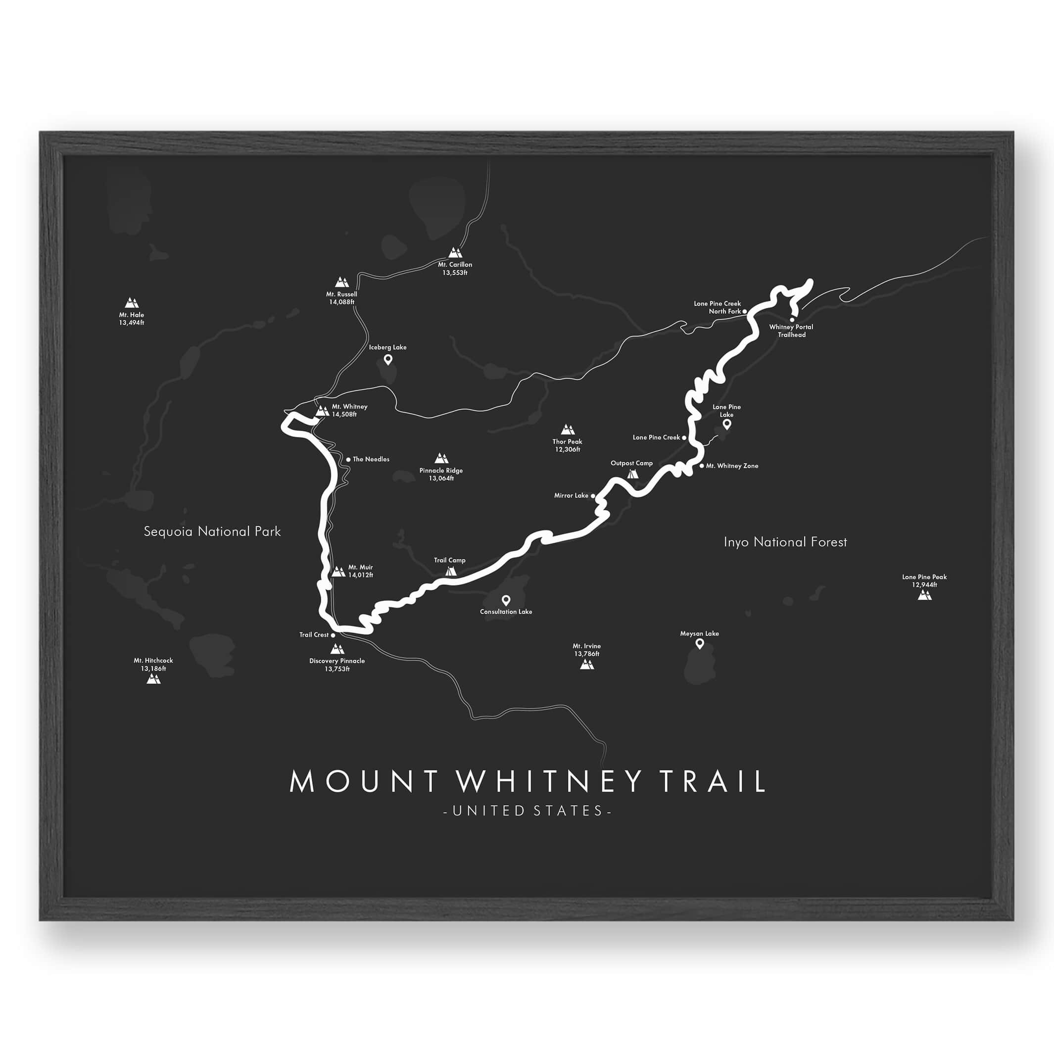 Mount Whitney Trail Map | Mount Whitney Trail Poster | Hiking USA ...