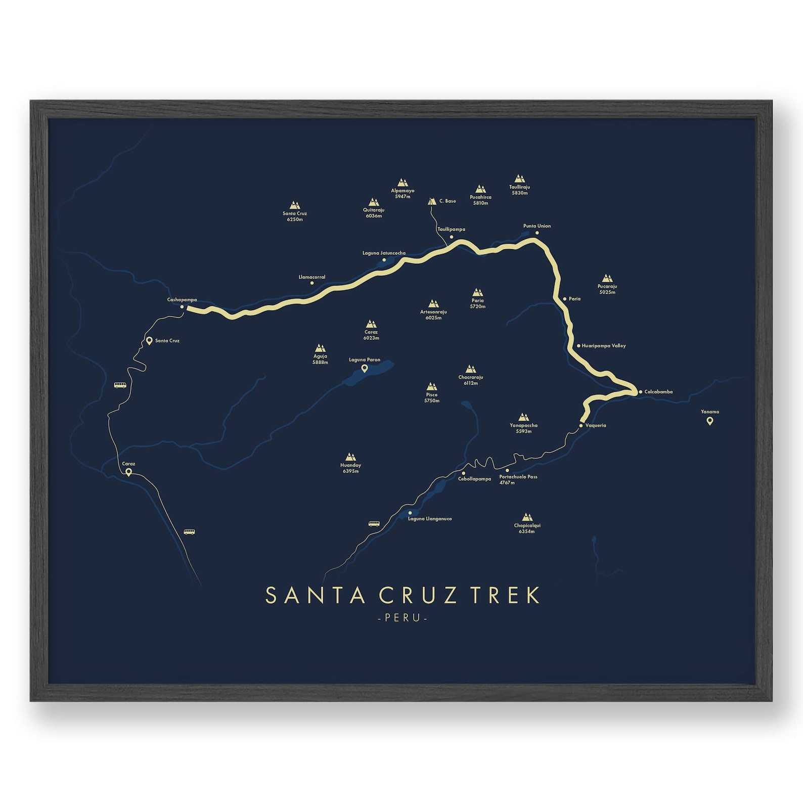 Santa Cruz Trek Map Punta Union Trek Poster Peru Hiking | Etsy