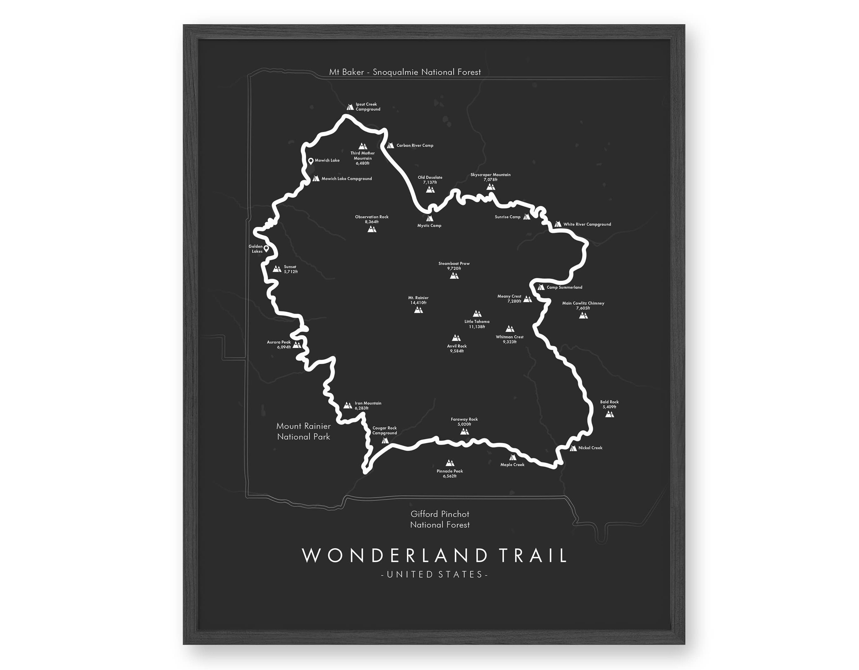 Wonderland Trail Map | Wonderland Trail Poster | Mount Rainier NP | USA ...