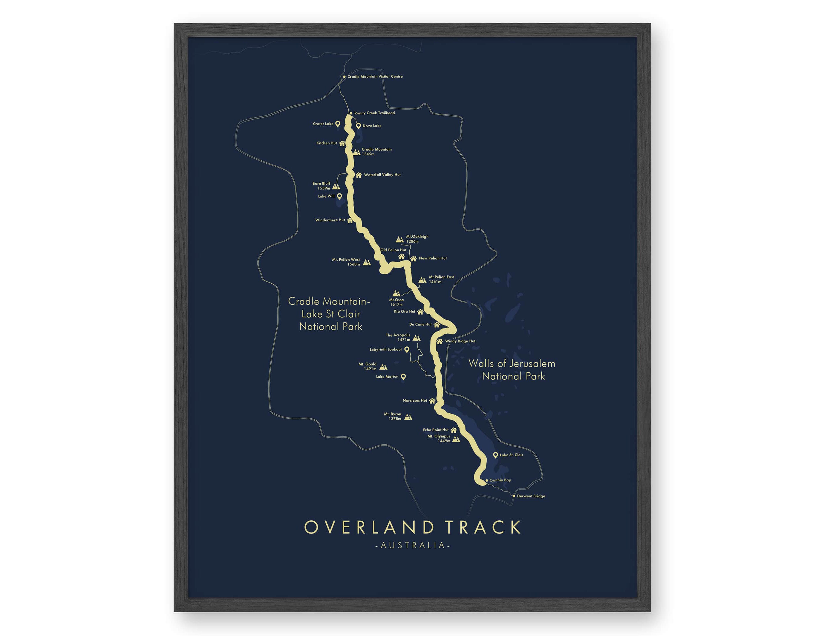 Overland Track Map Overland Trail Poster Tasmania Hiking - Etsy Australia