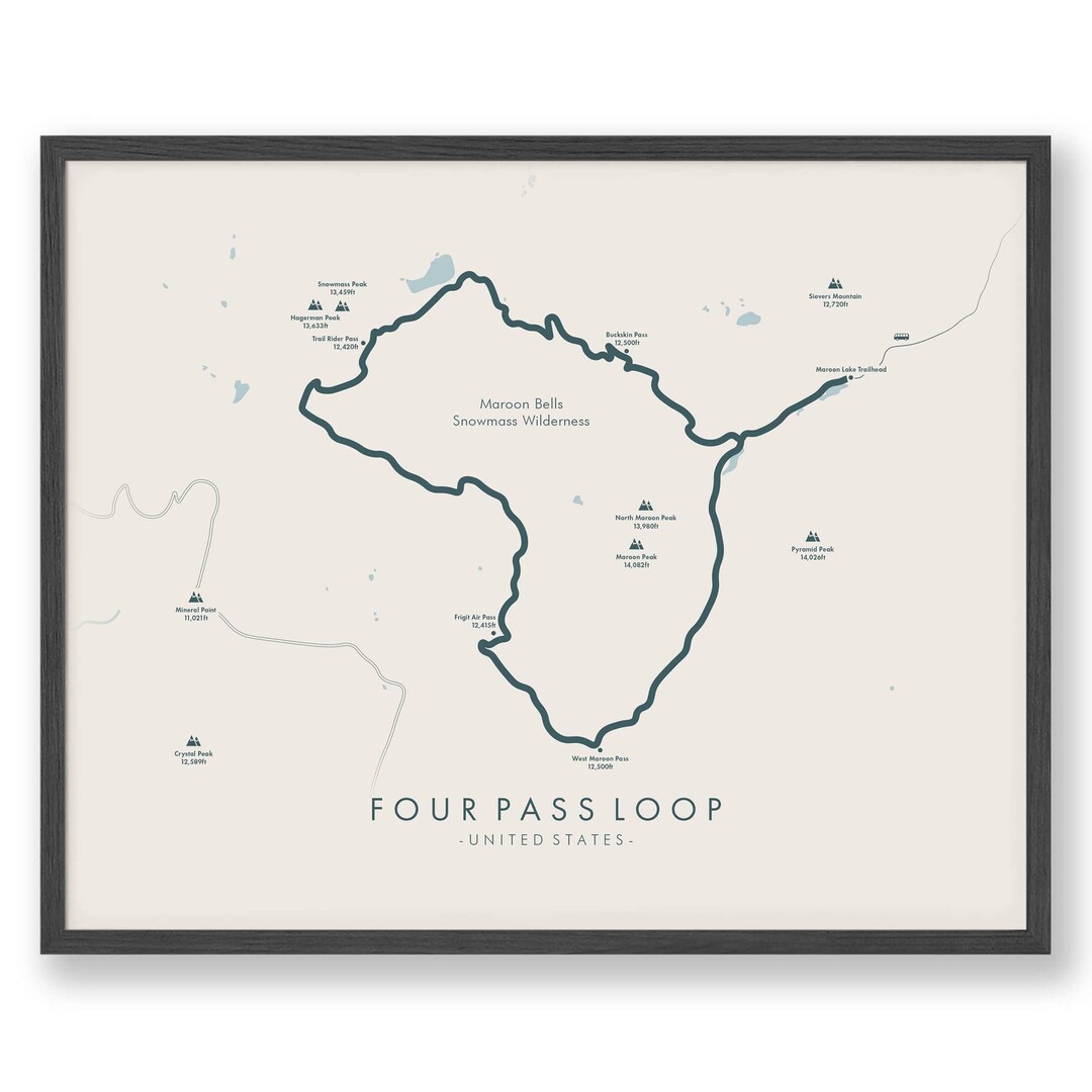 Four Pass Loop Map | 4 Pass Loop Poster | Trail Map Art | Unique Wall ...