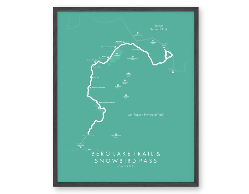 Berg Lake Trail Map | Berg Lake Trail Poster | Canada Hiking Poster ...