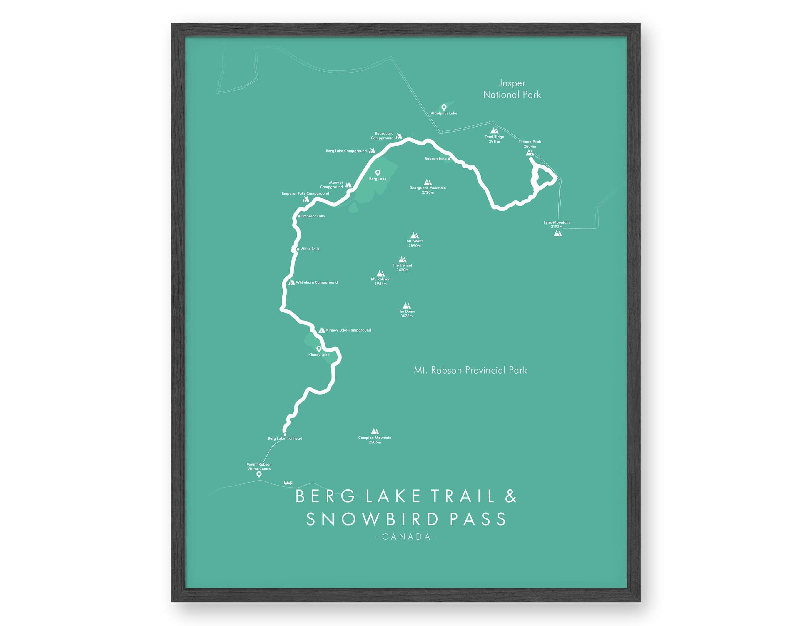 Berg Lake Trail Map | Berg Lake Trail Poster | Canada Hiking Poster ...