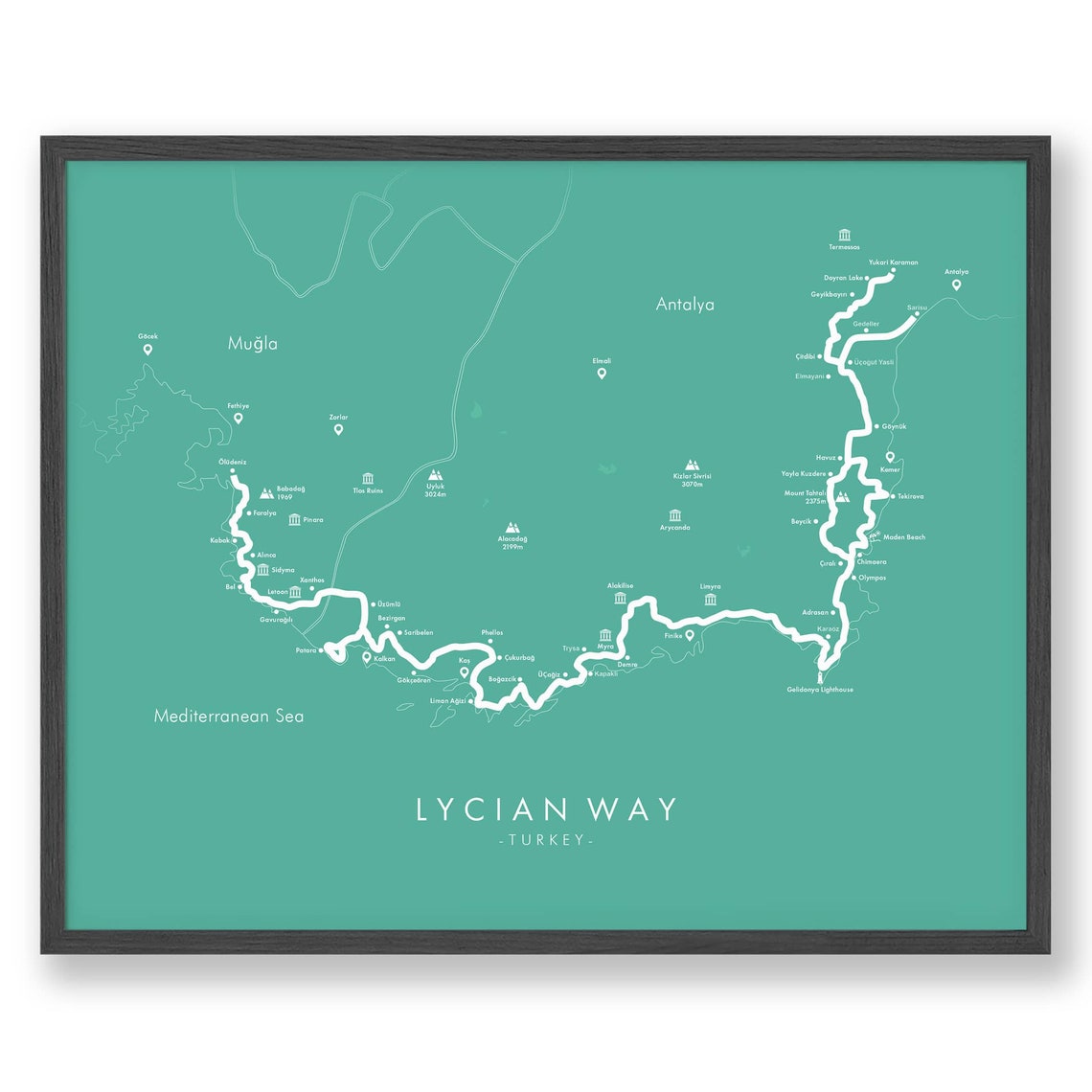 Lycian Way Map Lycian Way Trail Poster Hiking Turkey | Etsy