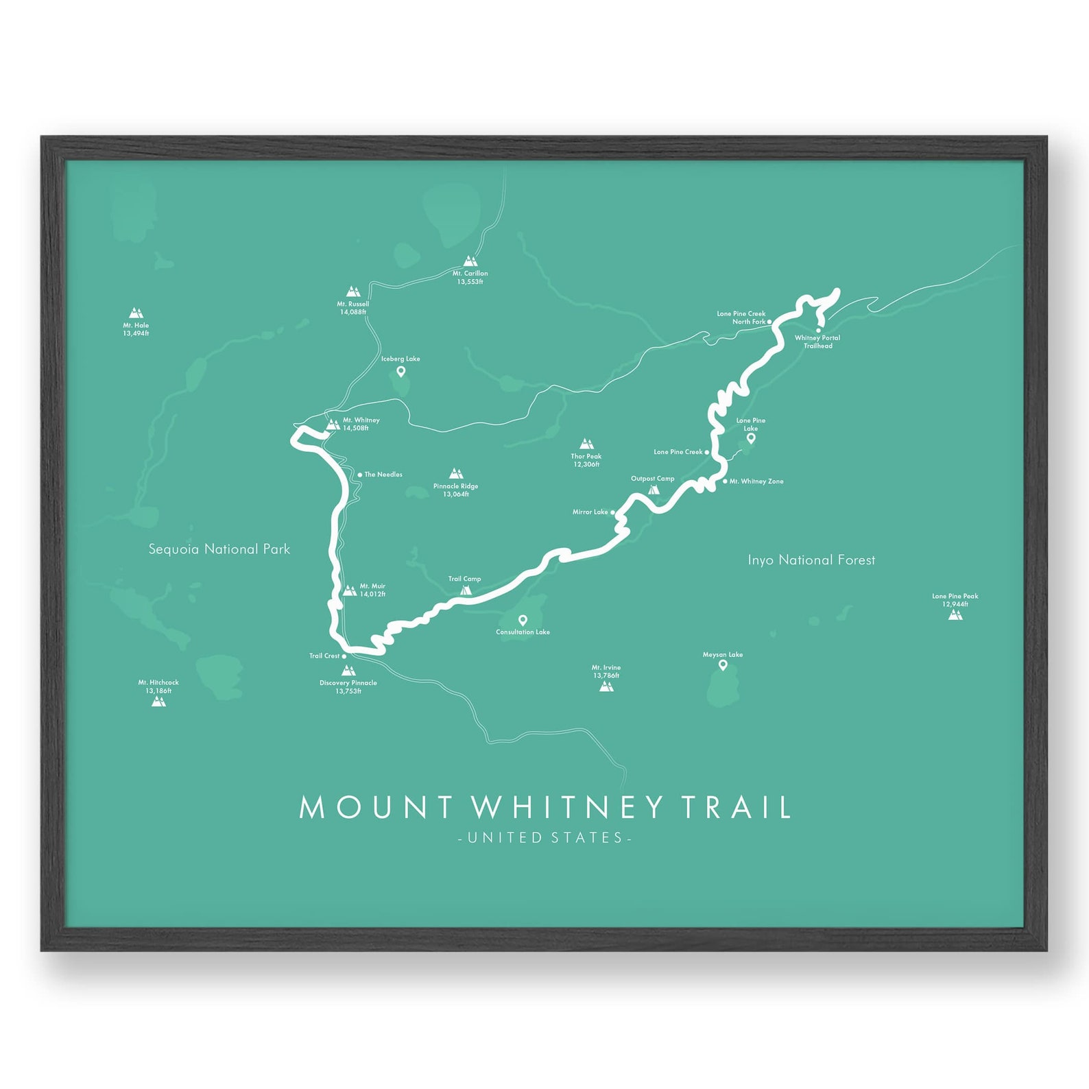 Mount Whitney Trail Map | Mount Whitney Trail Poster | Hiking USA ...