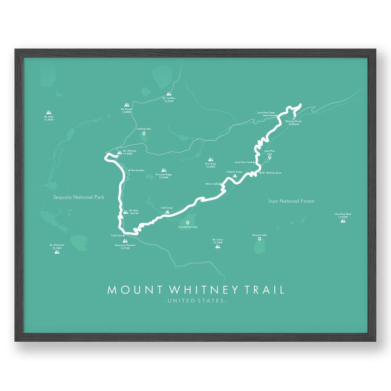 Mount Whitney Trail Map | Mount Whitney Trail Poster | Hiking USA ...
