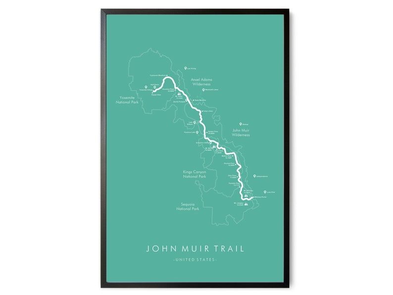 John Muir Trail Map JMT Hiking Trail Map JMT Poster John | Etsy