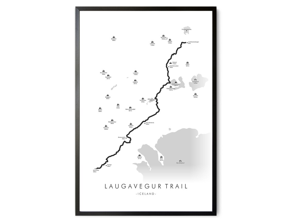Laugavegur Trail Map Laugavegur Poster Iceland Hiking | Etsy