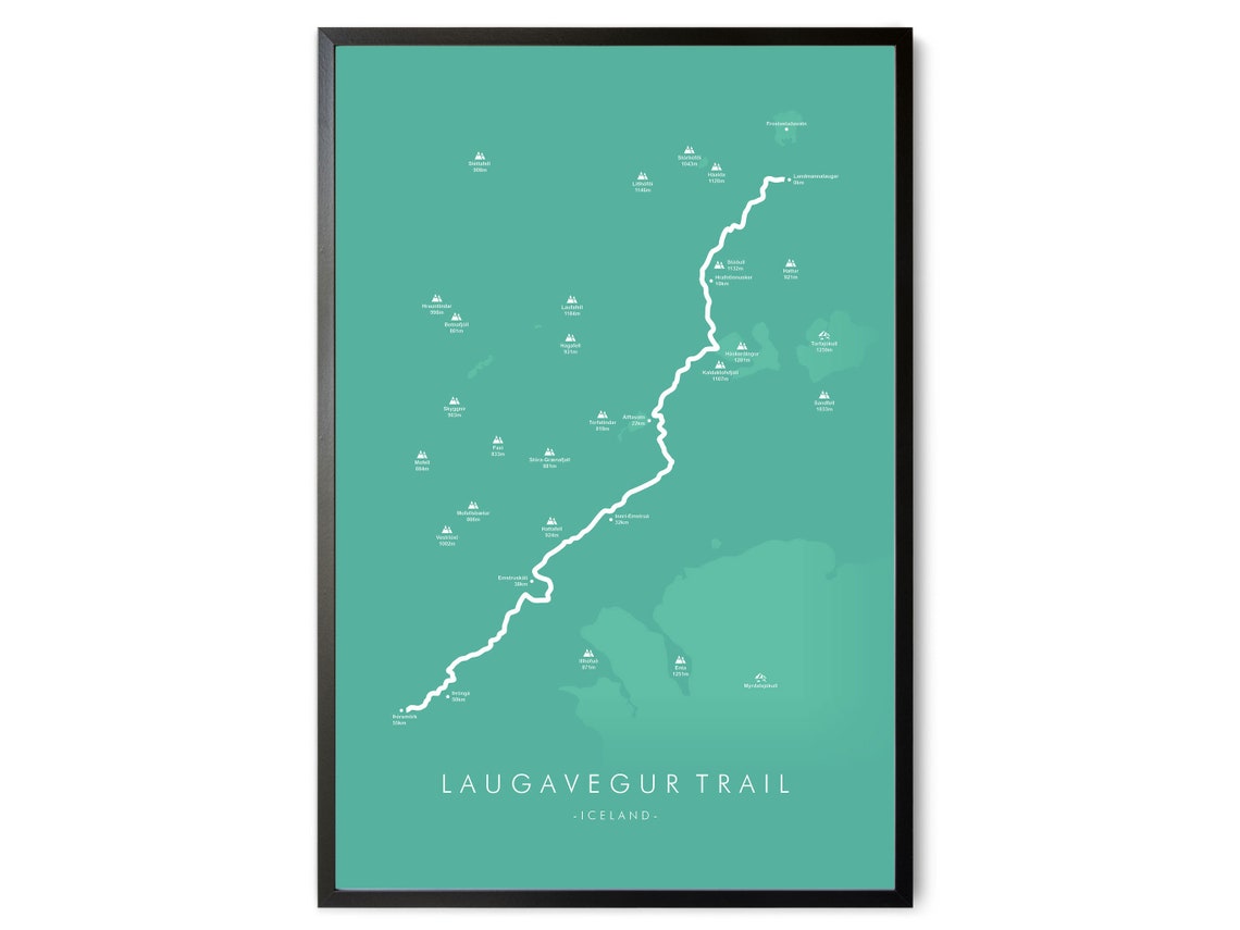 Laugavegur Trail Map Laugavegur Poster Iceland Hiking | Etsy