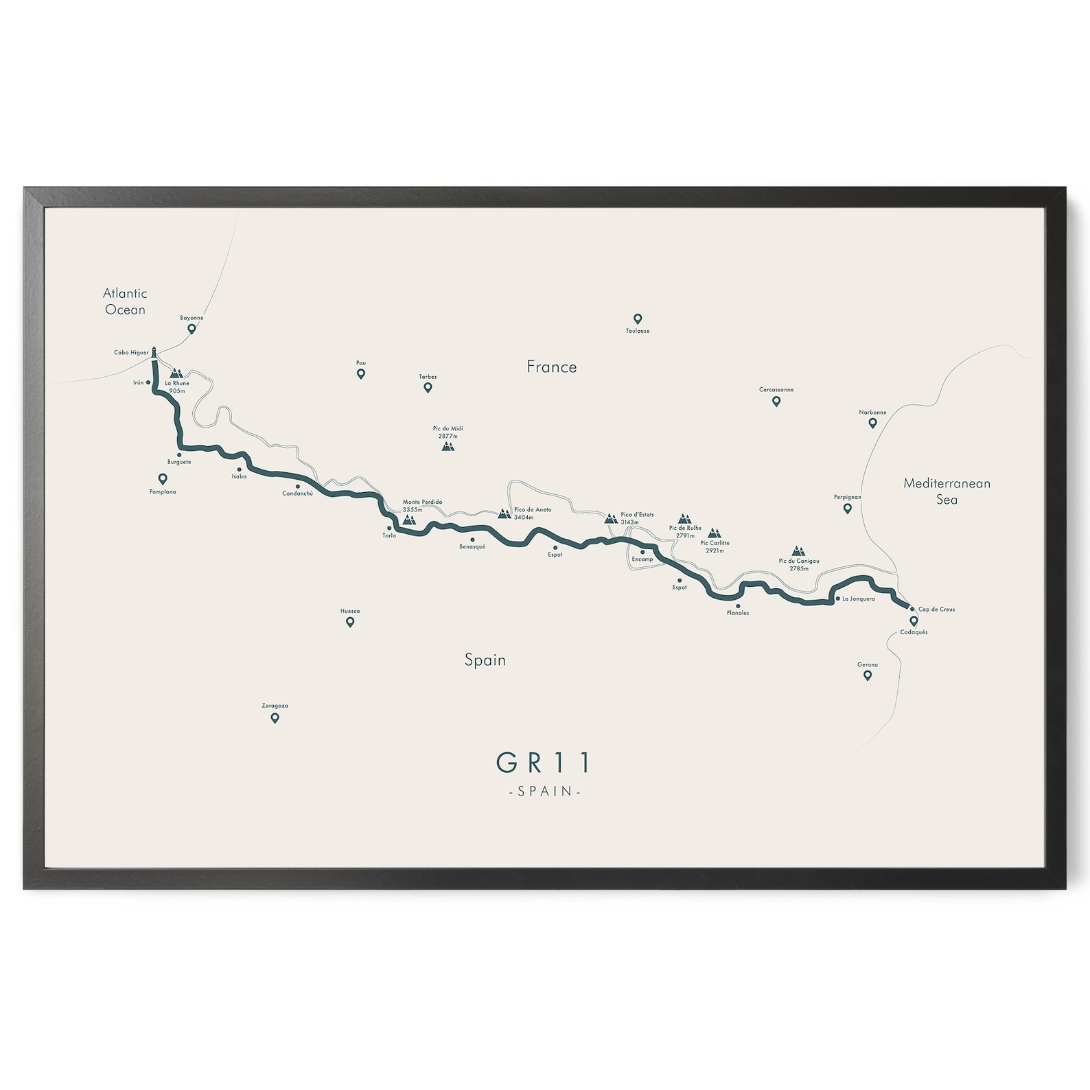 GR11 Trail Map GR11 Hiking Poster Hiking Europe Trail | Etsy