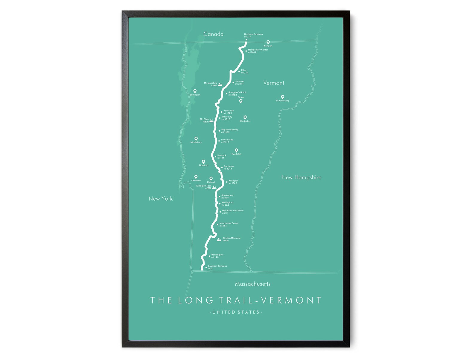 Vermont Long Trail Map The Long Trail Vermont Map The Long | Etsy
