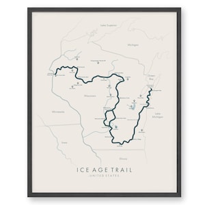 Ice Age Trail Map | Ice Age Hiking Trail Map | Ice Age Trail Poster ...