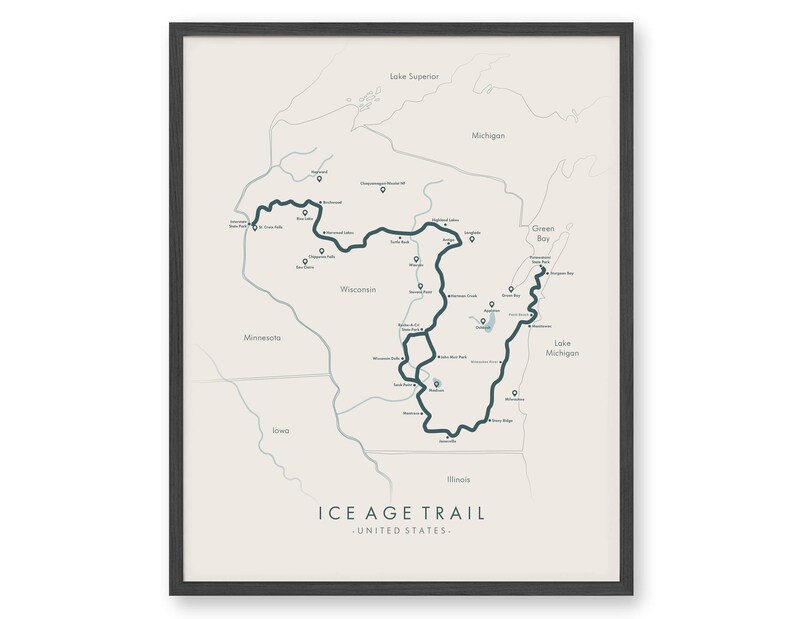 Ice Age Trail Map | Ice Age Hiking Trail Map | Ice Age Trail Poster ...