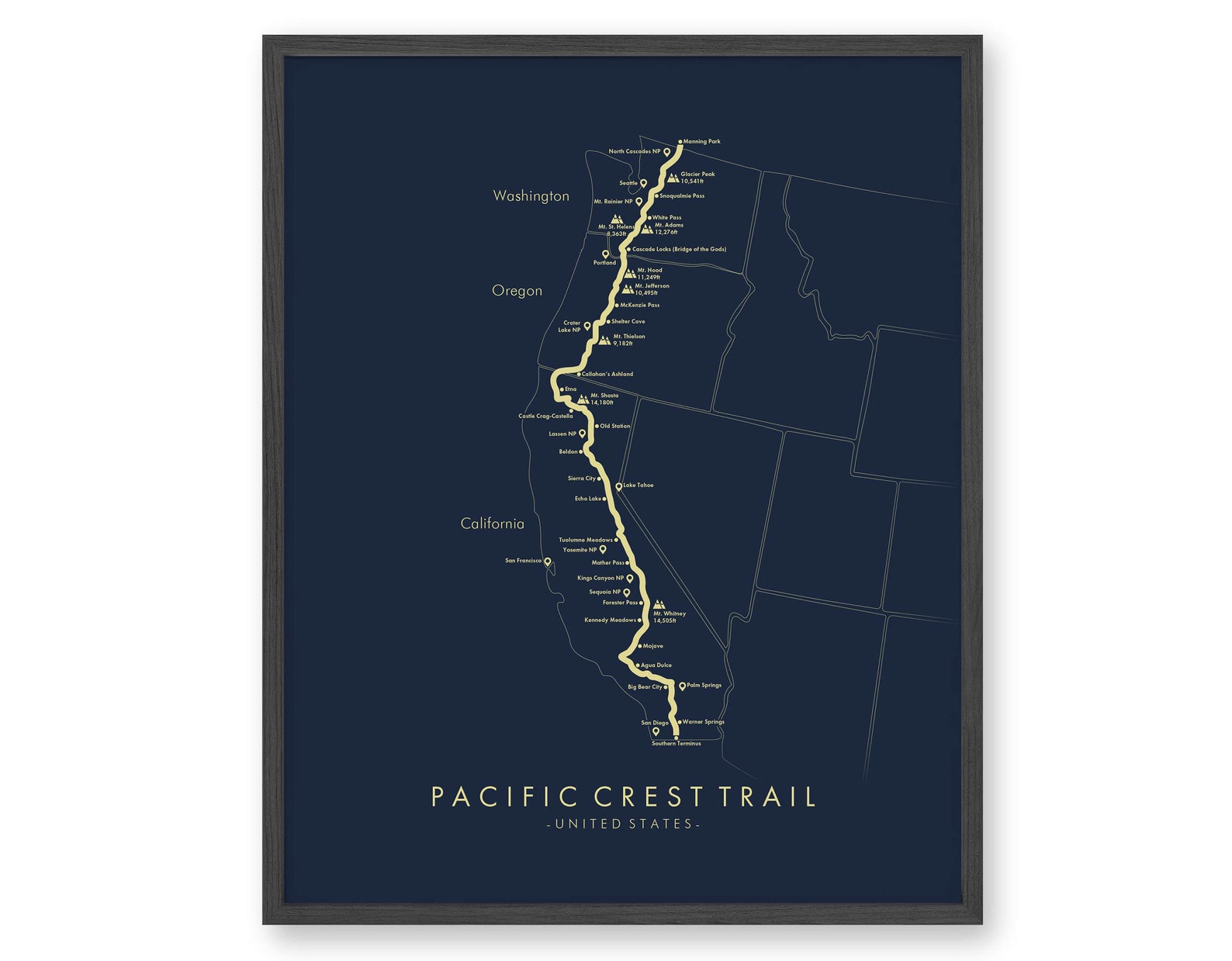 Pacific Crest Trail Map PCT Hiking Trail Map PCT Poster - Etsy