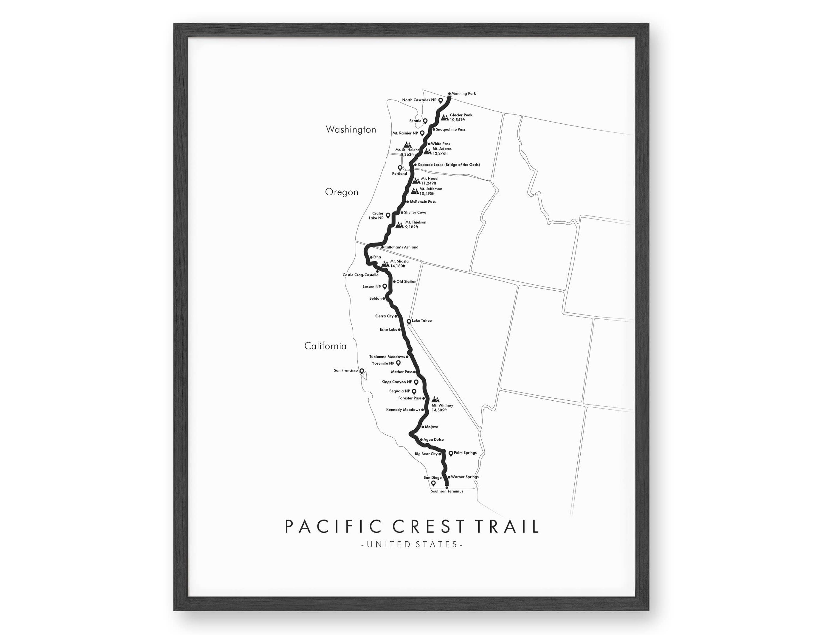 Pacific Crest Trail Map PCT Hiking Trail Map PCT Poster - Etsy