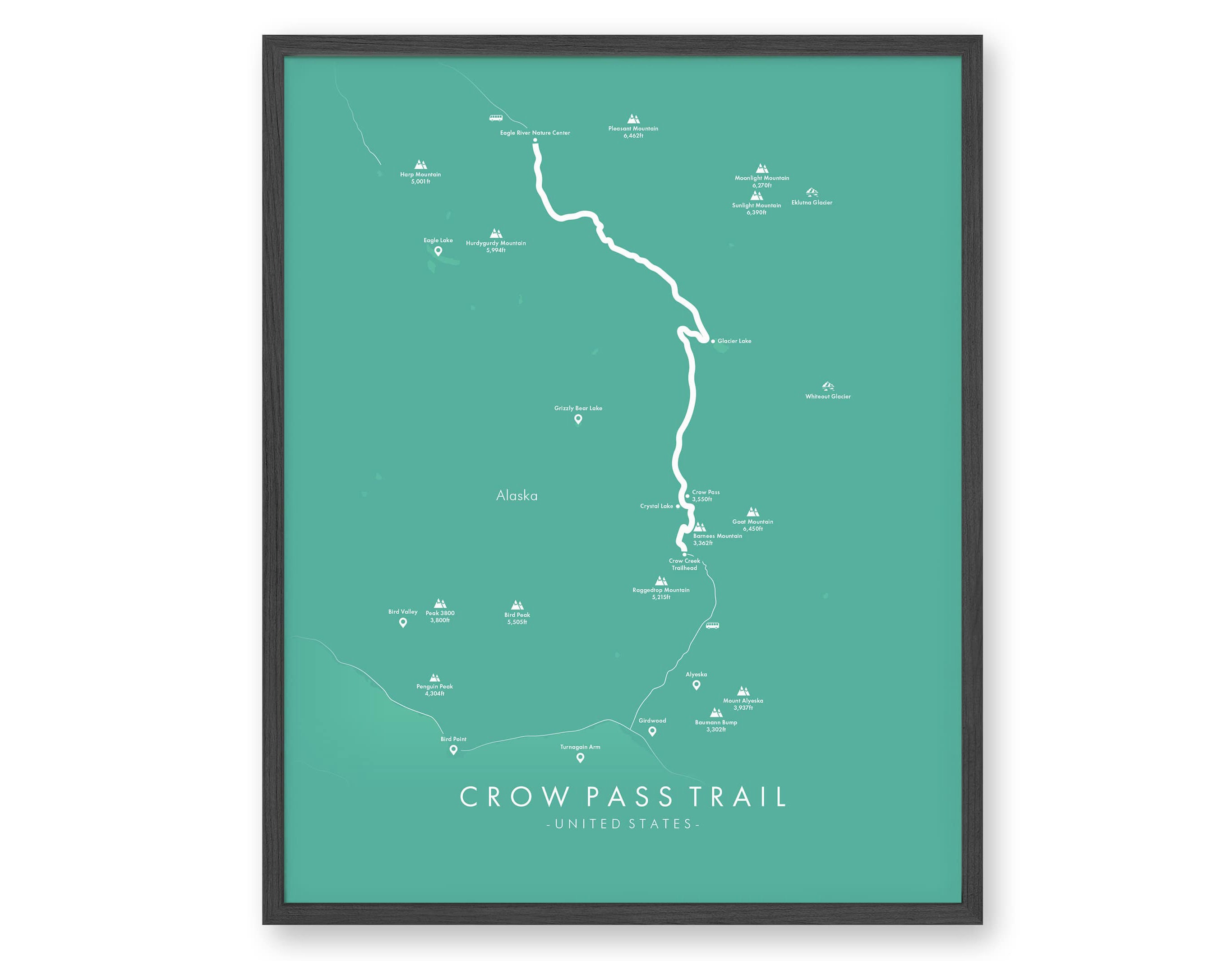 Crow Pass Trail Map | Crow Pass Trail Poster | Alaska Hiking | Trail ...