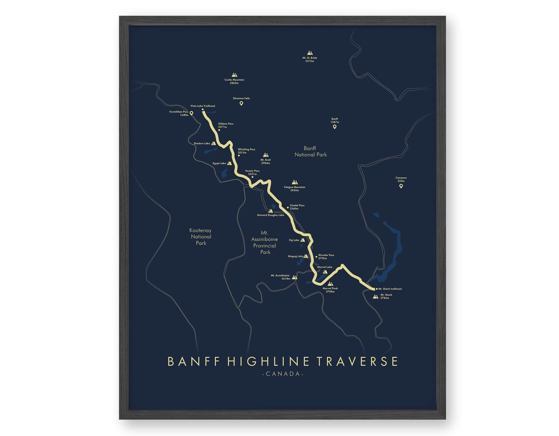 Banff Highligh Traverse Map | Banff Hiking Poster | Canadian Rockies ...