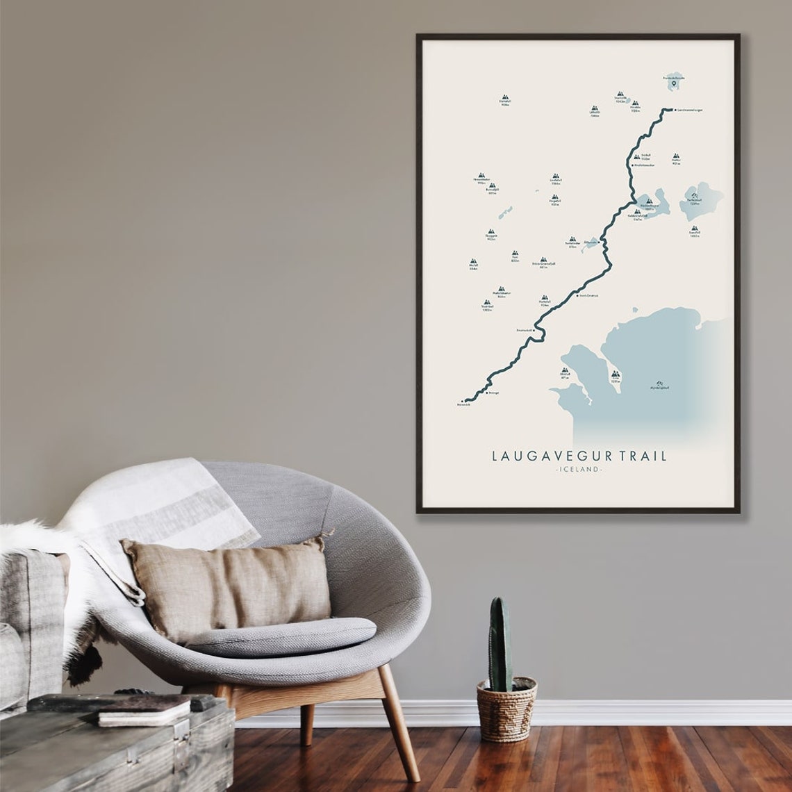 Laugavegur Trail Map | Laugavegur Poster | Iceland Hiking Poster ...