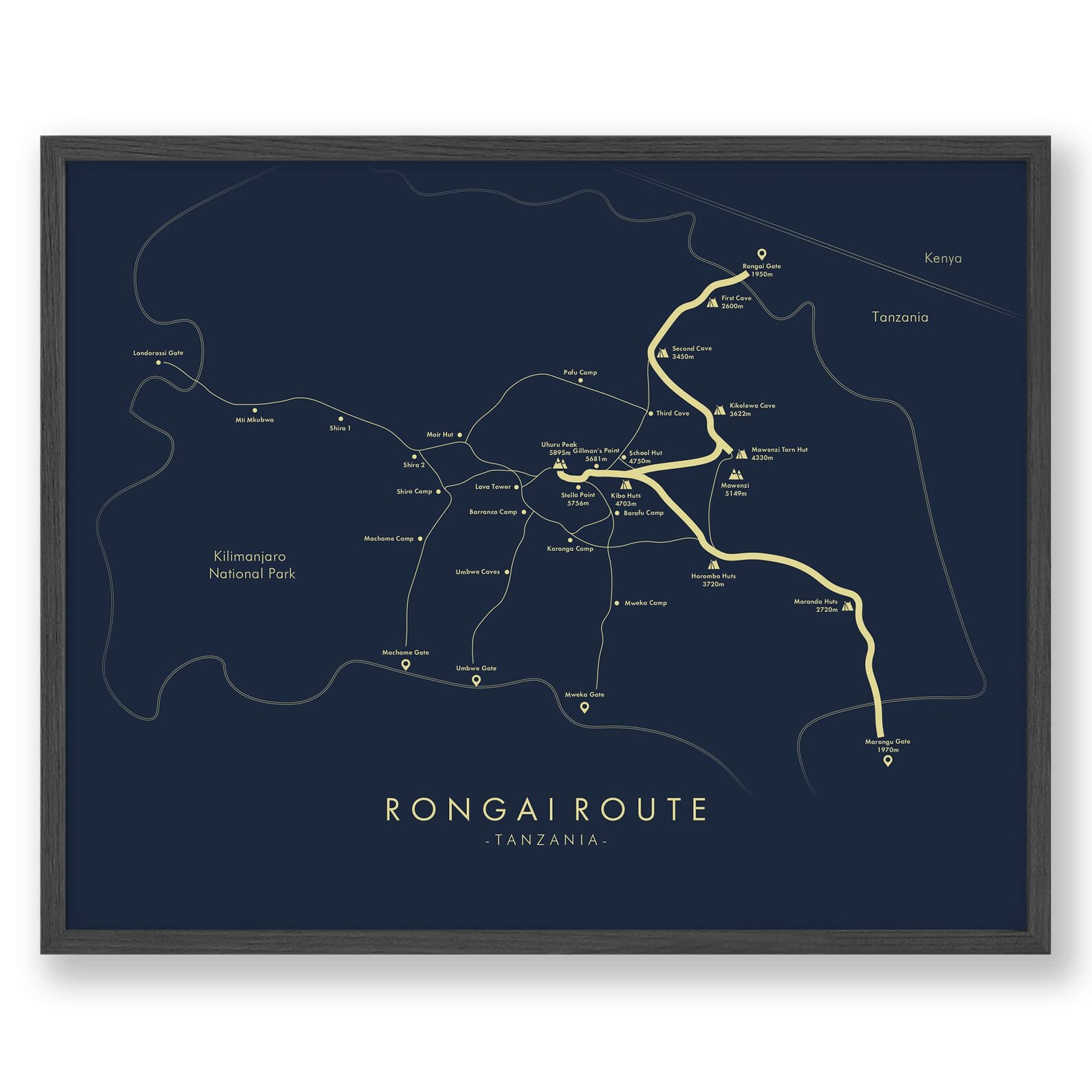 Rongai Route Map | Rongai Route Poster | Kilimanjaro Hiking Poster ...
