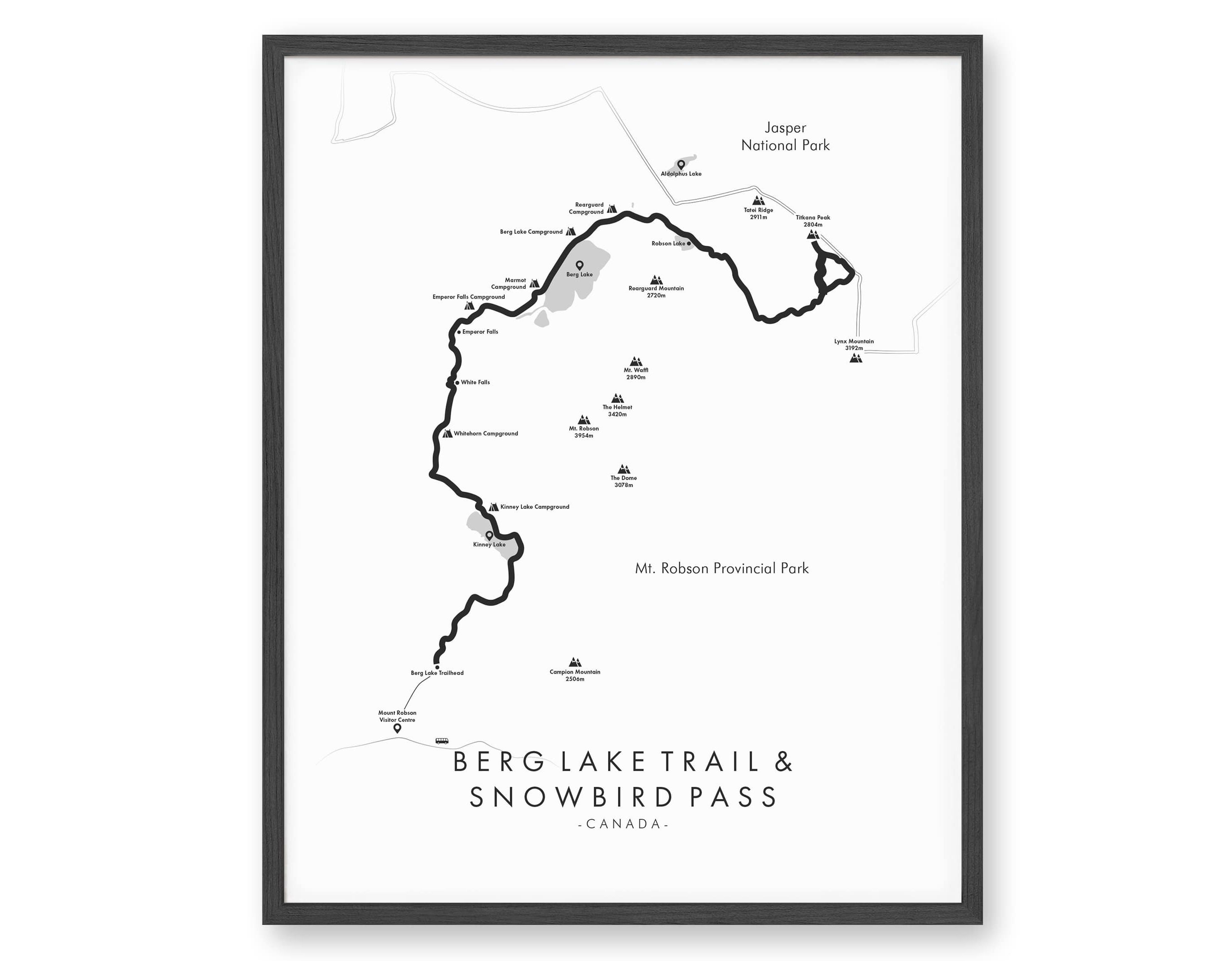 Berg Lake Trail Map | Berg Lake Trail Poster | Canada Hiking Poster ...