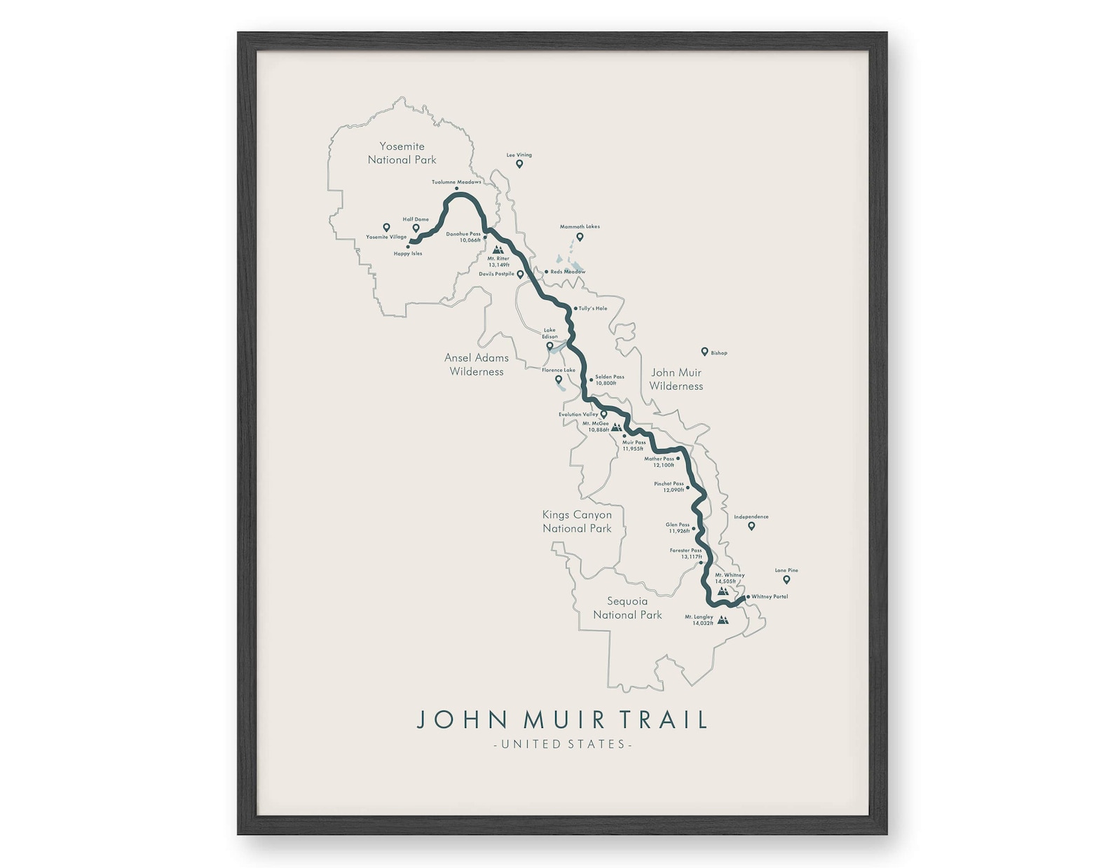 John Muir Trail Map JMT Hiking Trail Map JMT Poster John | Etsy