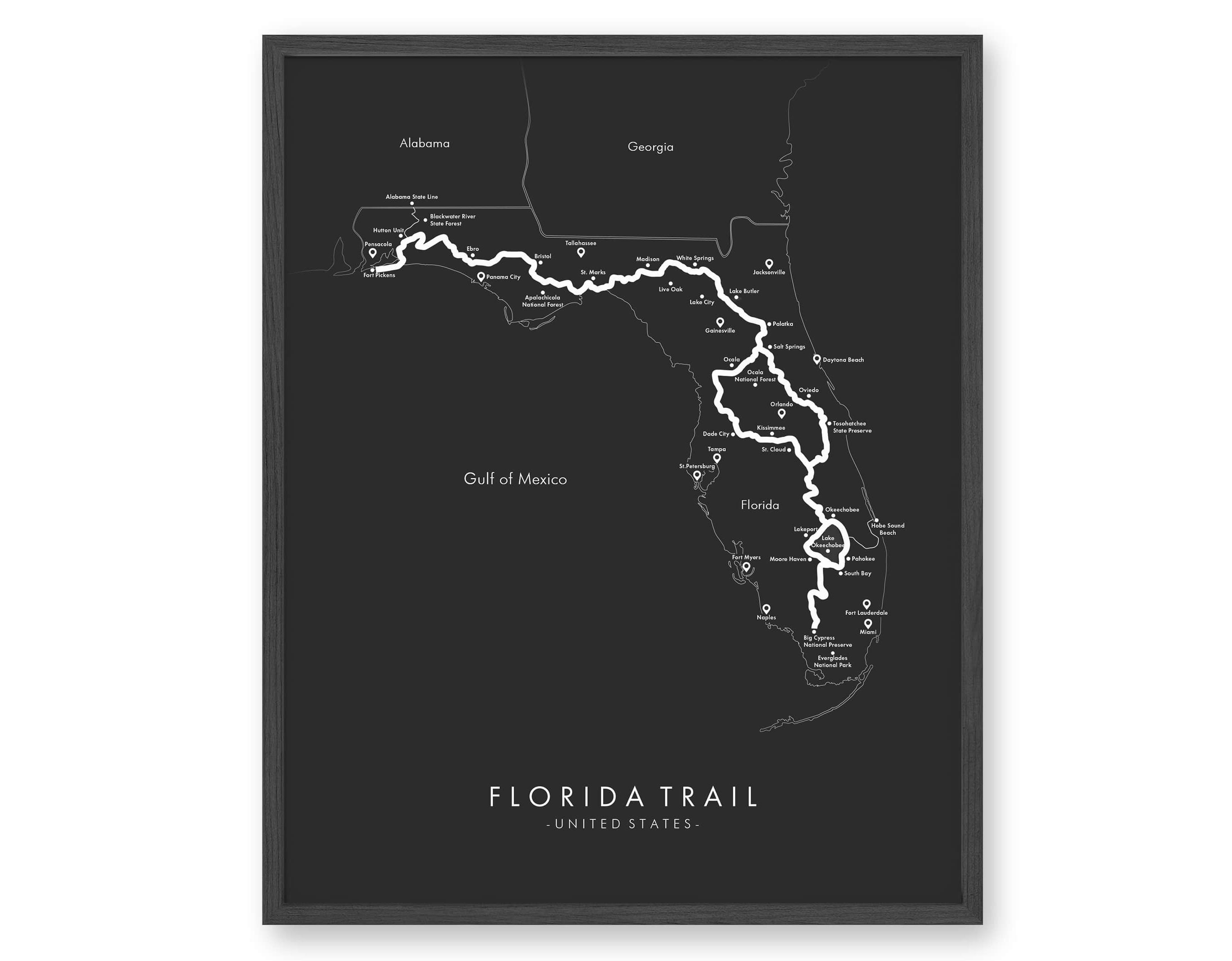Florida Trail Map | Florida Trail Poster | USA National Scenic Trail ...