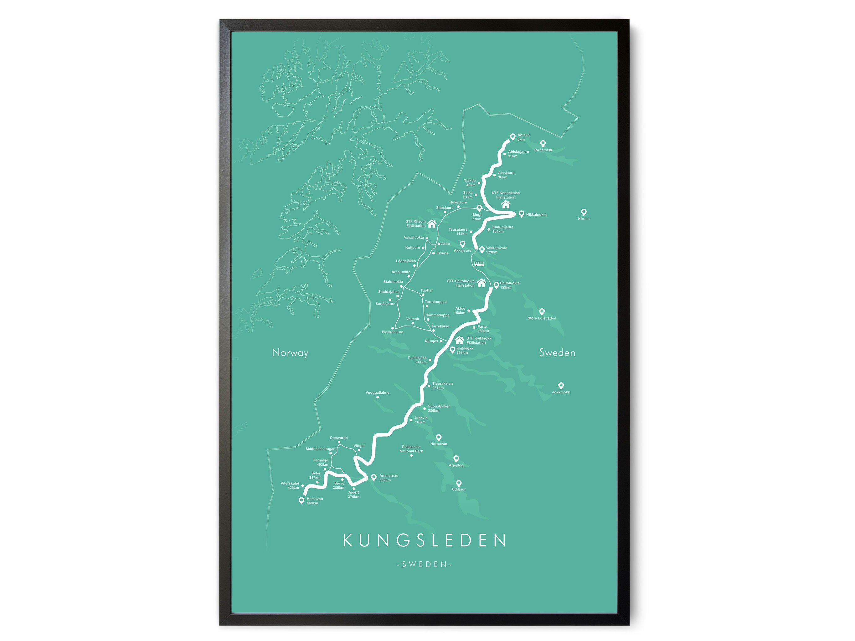 Kungsleden Trail Map Kungsleden Hiking Poster Kings Trail | Etsy