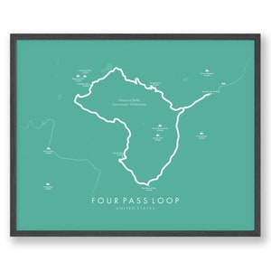 Four Pass Loop Map | 4 Pass Loop Poster | Trail Map Art | Unique Wall ...