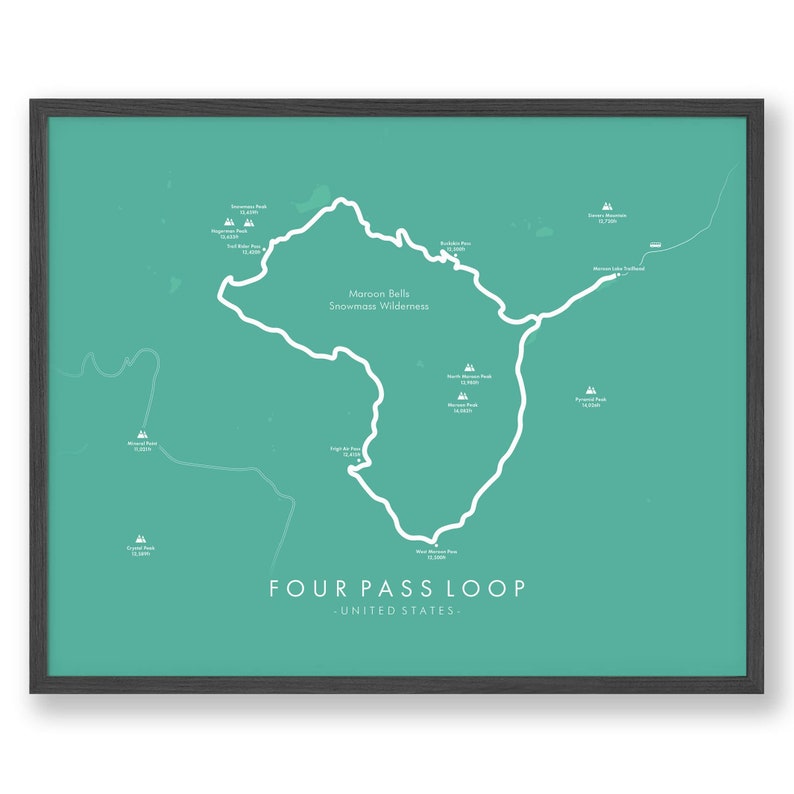 Four Pass Loop Map | 4 Pass Loop Poster | Trail Map Art | Unique Wall ...