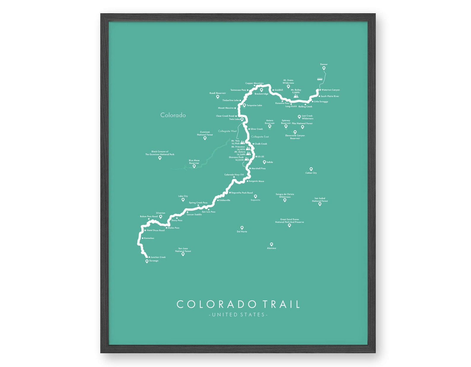 Colorado Trail Poster - East Collegiate | the Colorado Trail Map - East ...