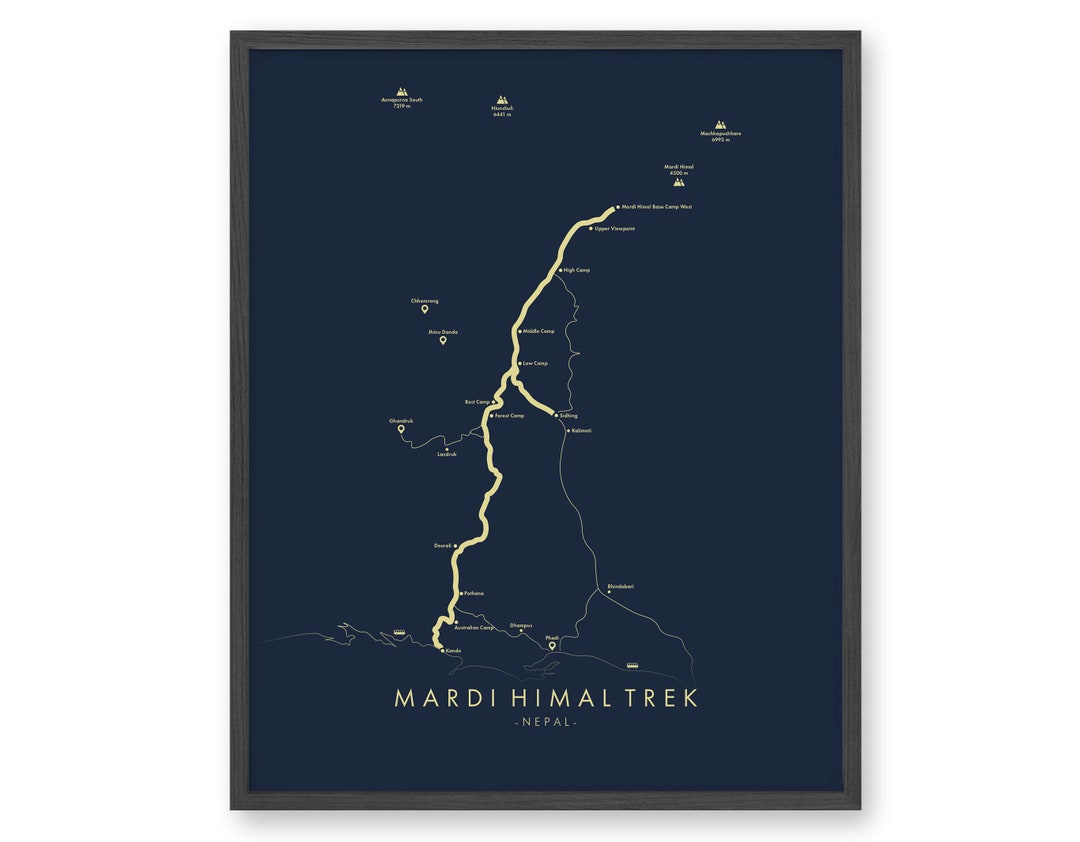 Mardi Himal Trail Map | Mardi Himal Trail Poster | Nepal Hiking Poster ...