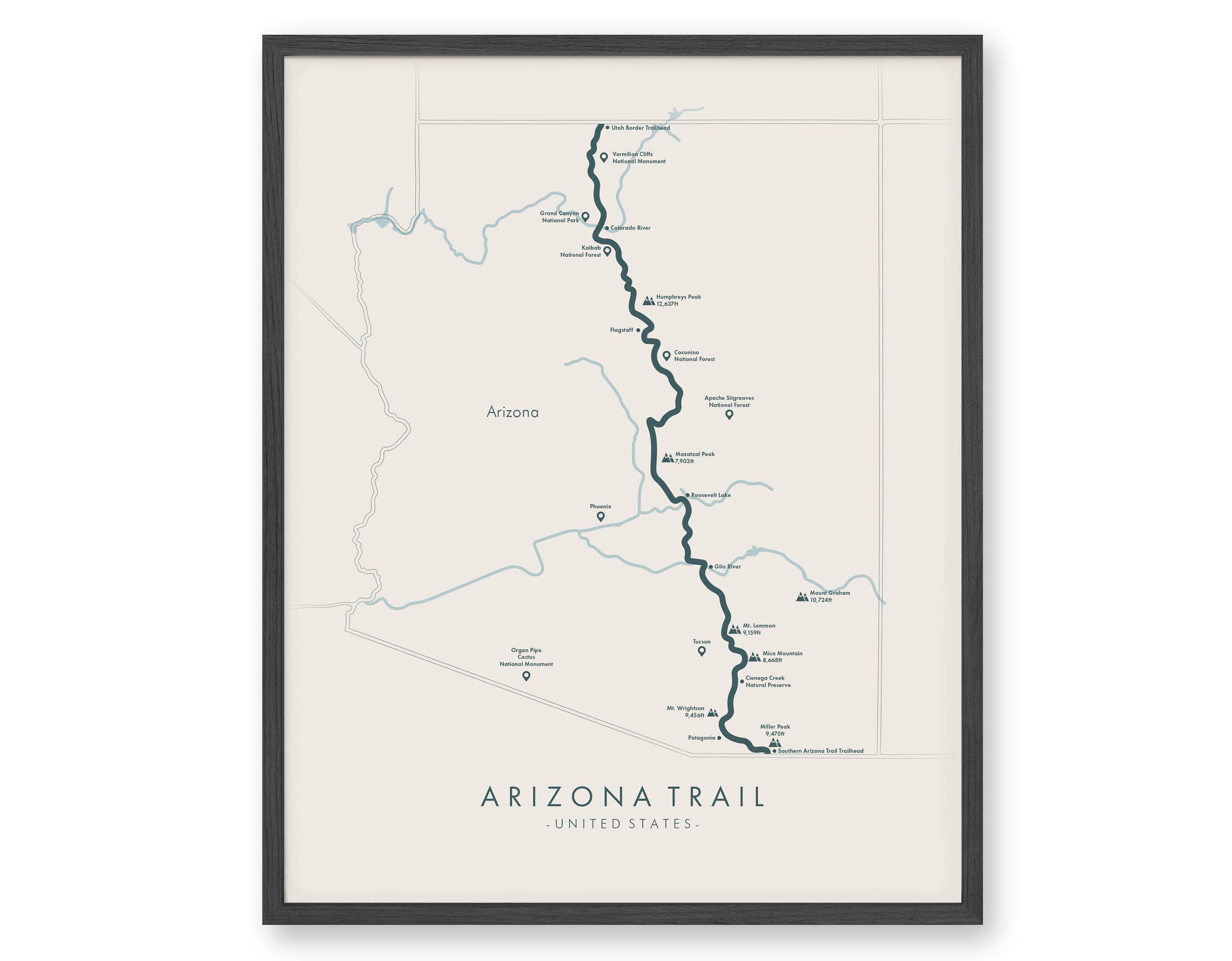 Arizona Trail Map | Arizona Trail Poster | Hiking USA Poster | Relive ...
