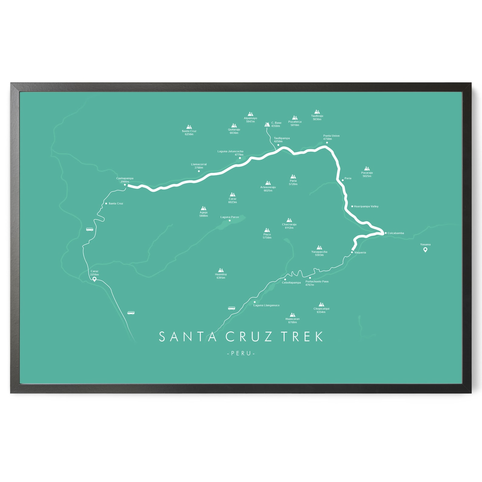Santa Cruz Trek Map Punta Union Trek Poster Peru Hiking | Etsy