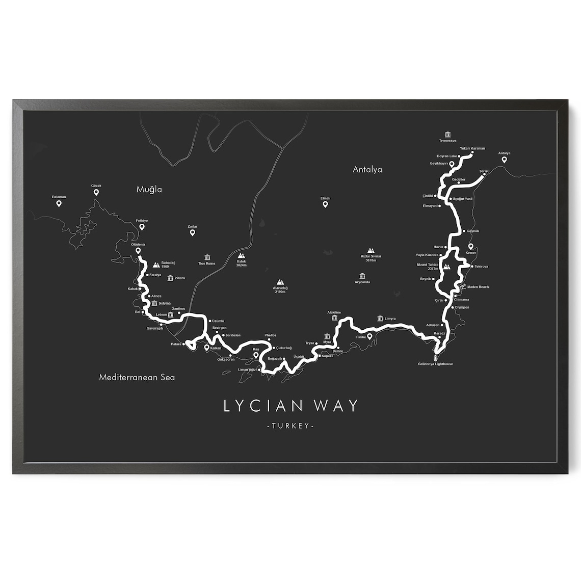 Lycian Way Map Lycian Way Trail Poster Hiking Turkey | Etsy