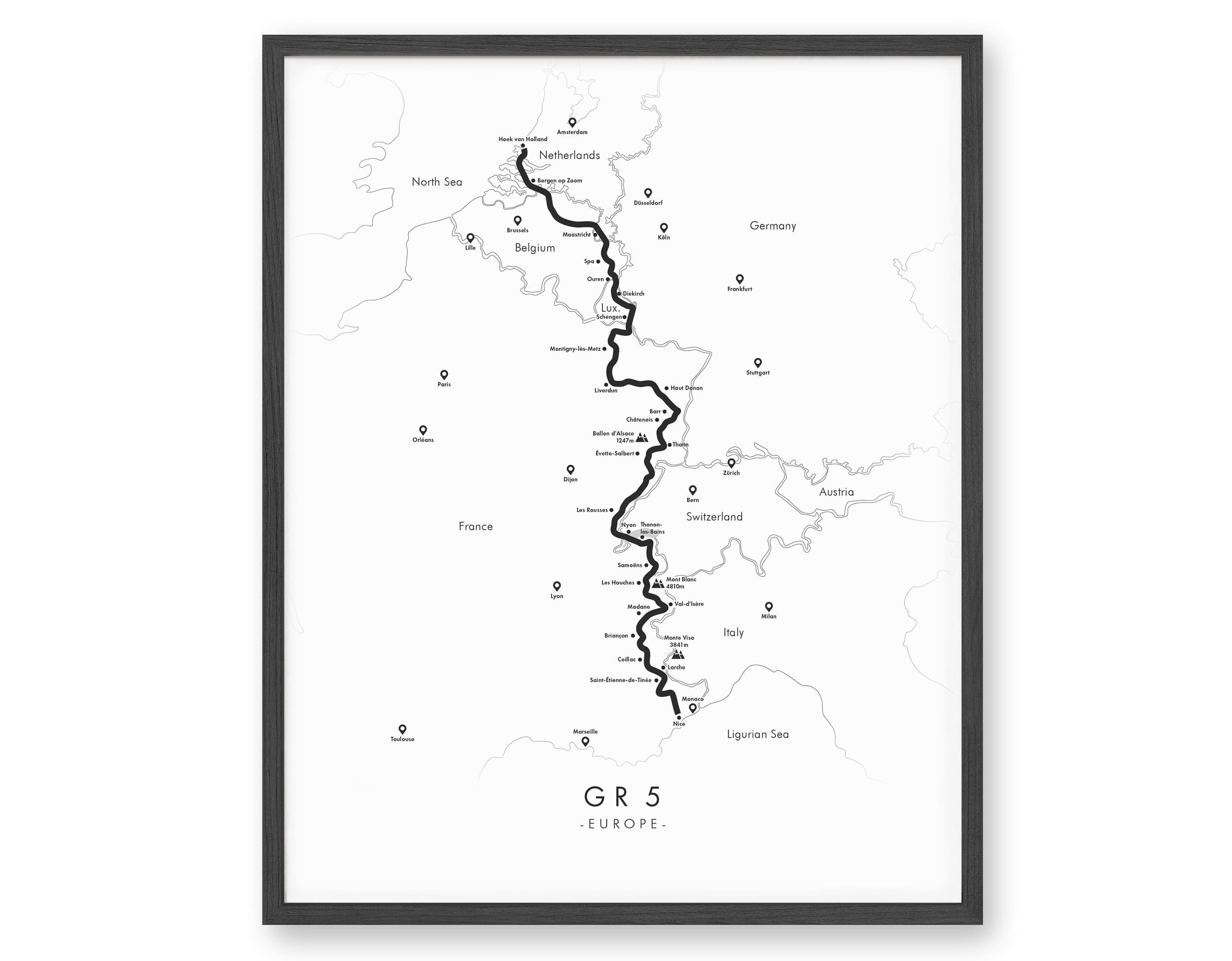 GR5 Trail Map | GR5 Hiking Trail Poster | Grand Randonnée Cinq | Europe ...