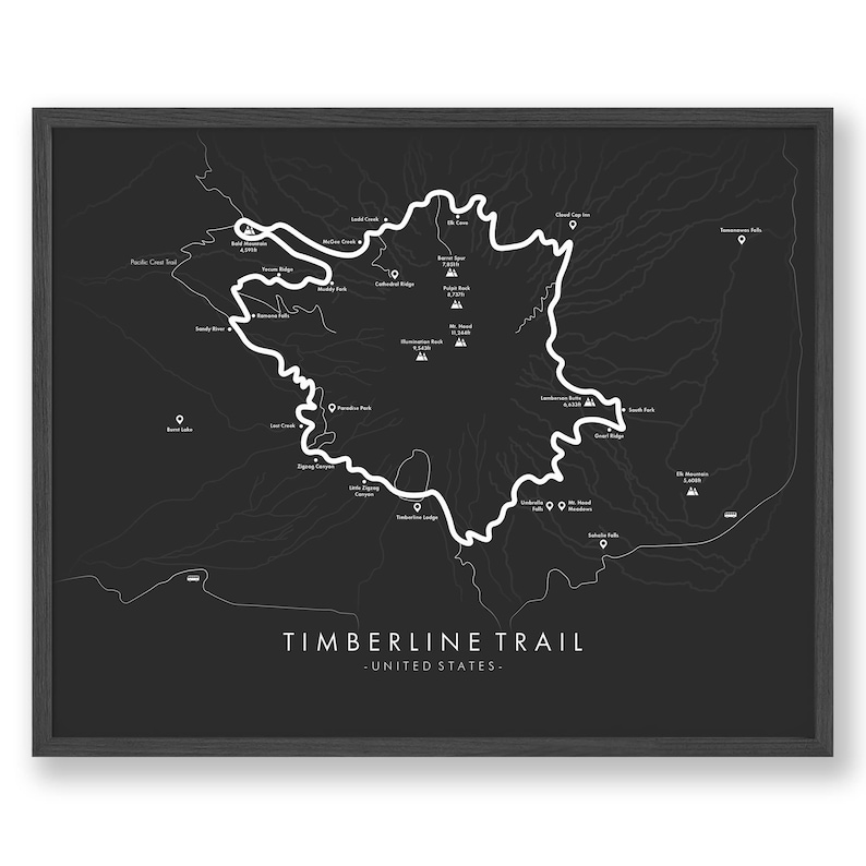 Timberline Trail Map | Mount Hood Trail Poster | Oregon Hiking Poster ...