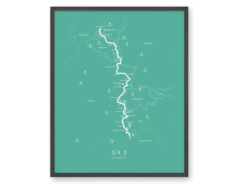 GR5 Trail Map GR5 Hiking Trail Poster Grand Randonnée Cinq - Etsy