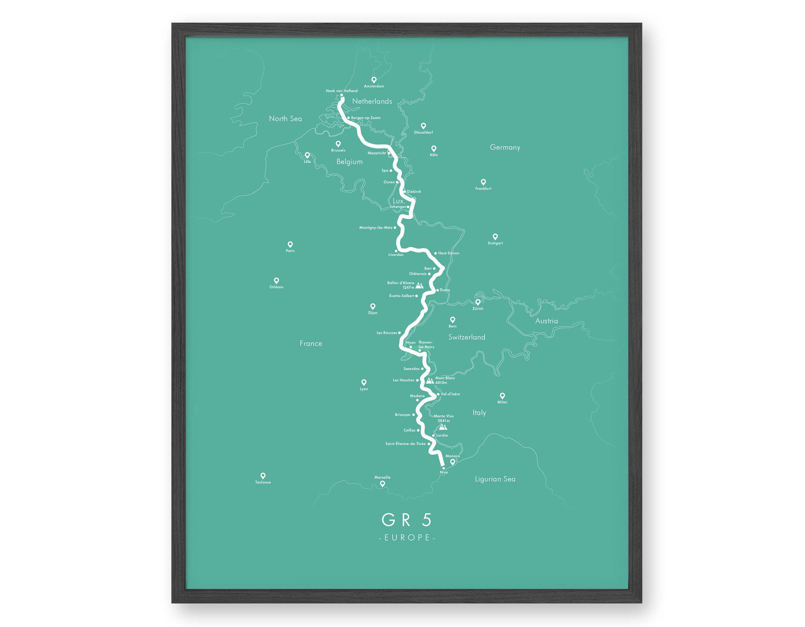 GR5 Trail Map | GR5 Hiking Trail Poster | Grand Randonnée Cinq | Europe ...