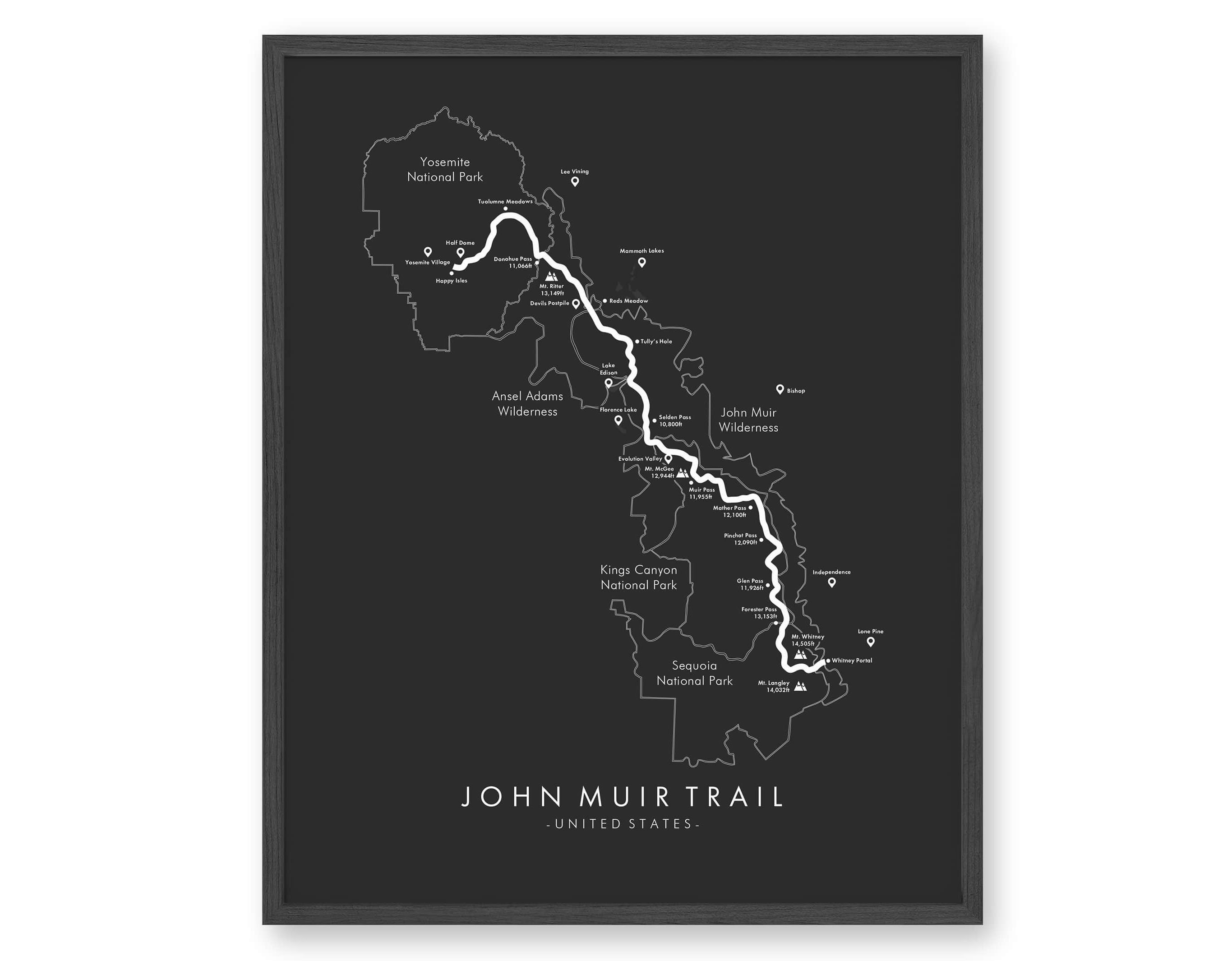 John Muir Trail Map JMT Hiking Trail Map JMT Poster John - Etsy