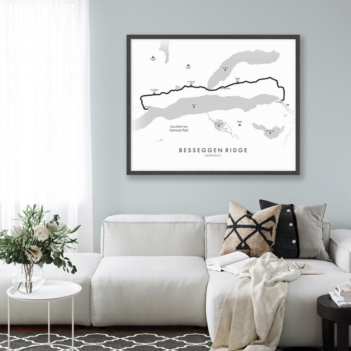 Besseggen Ridge Map | Besseggen Ridge Poster | Norway Hiking Poster ...