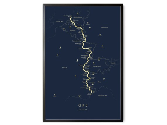 GR5 Trail Map GR5 Hiking Trail Poster Grand Randonnée Cinq | Etsy